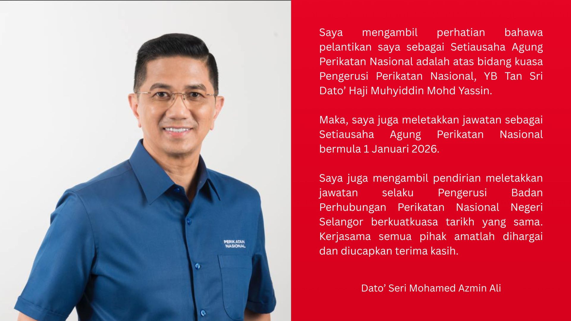 Azmin Ali Umum Letak Jawatan Setiausaha Agung PN - Channel 10